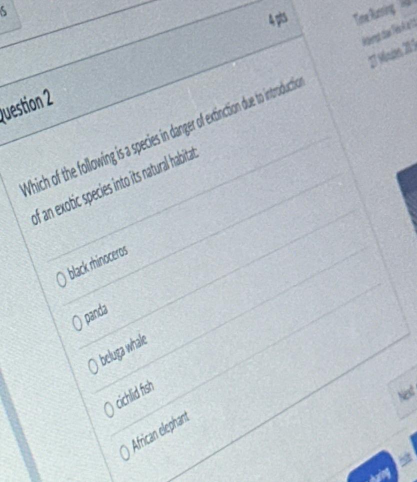 Solved Which of the following is a soecies in danger of | Chegg.com