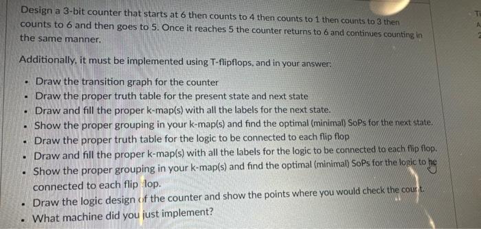 Solved Design a 3-bit counter that starts at 6 then counts | Chegg.com