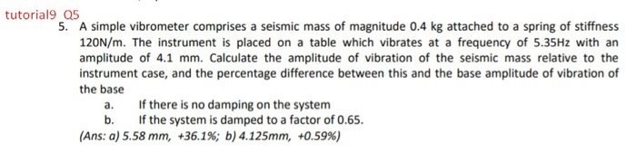 Solved tutorial9 05 5. A simple vibrometer comprises a | Chegg.com
