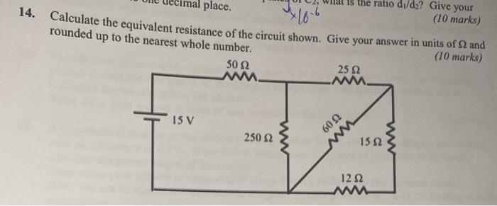 Solved 14. Calculate the equivalent resistance of the | Chegg.com