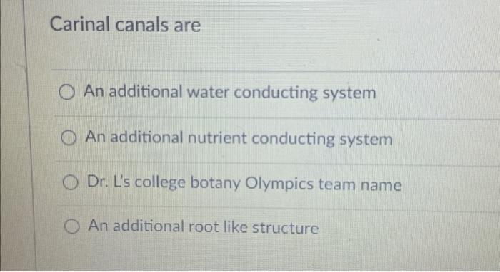 Solved Carinal canals are An additional water conducting | Chegg.com