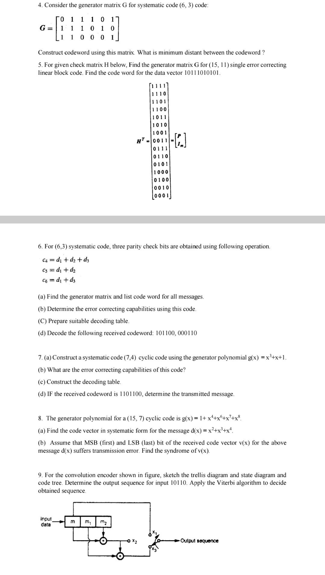 Solved 4. Consider the generator matrix G for systematic | Chegg.com