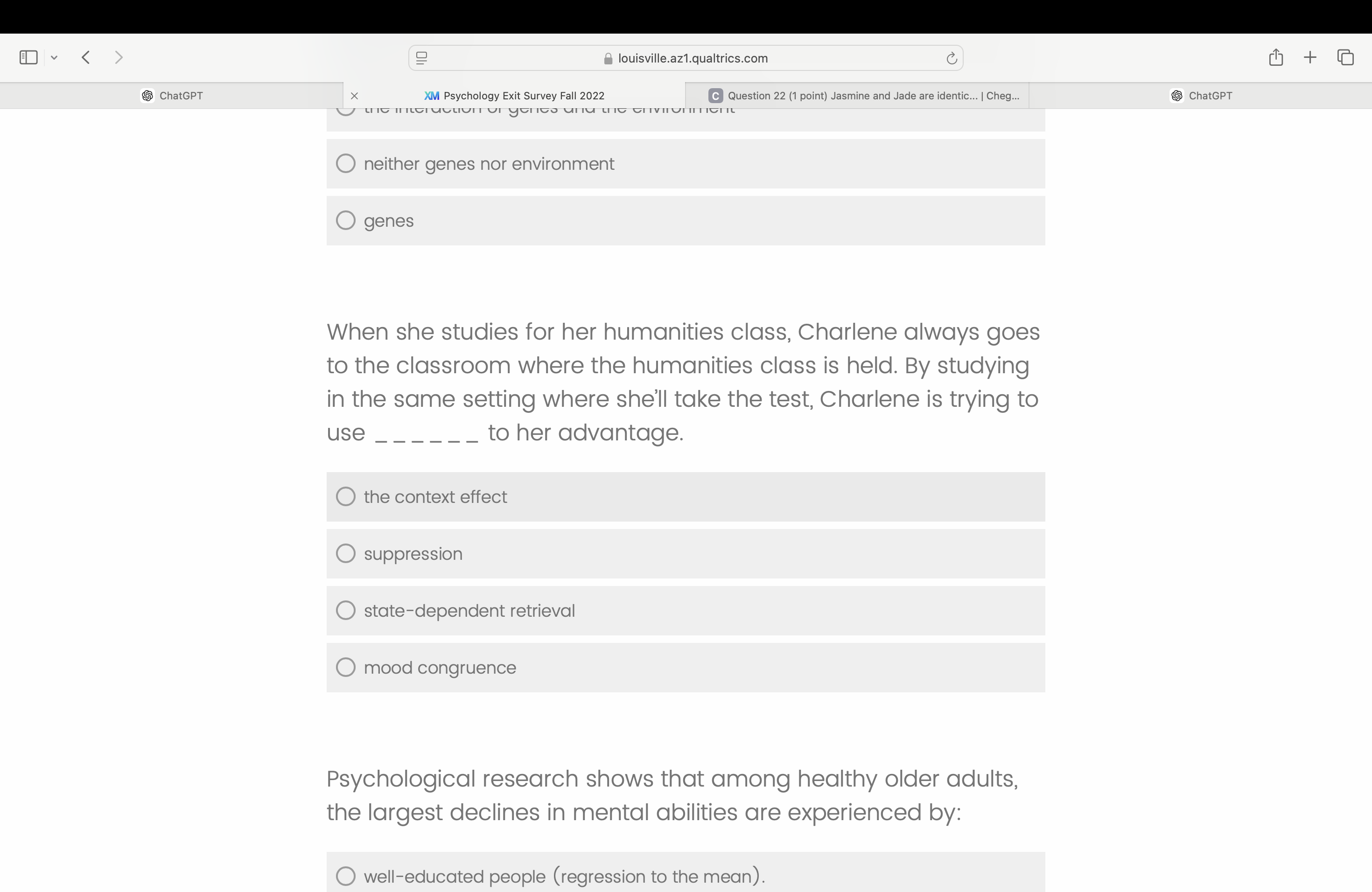 Solved genesWhen she studies for her humanities class, | Chegg.com