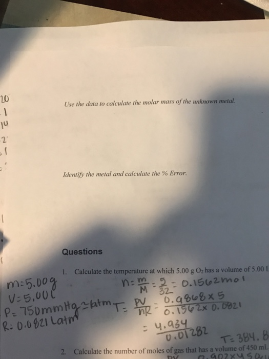 Solved Experiment 14: Molar Mass of a Metal Response Sheet | Chegg.com