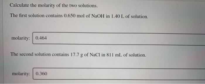 Solved Calculate the molarity of the two solutions. The | Chegg.com