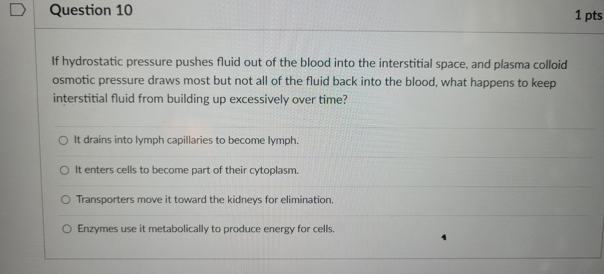 Solved Question 101ptsIf hydrostatic pressure pushes fluid | Chegg.com