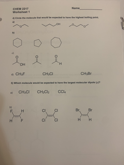 Solved Name CHEM 2217 Worksheet 1 Topics Hybridization and | Chegg.com
