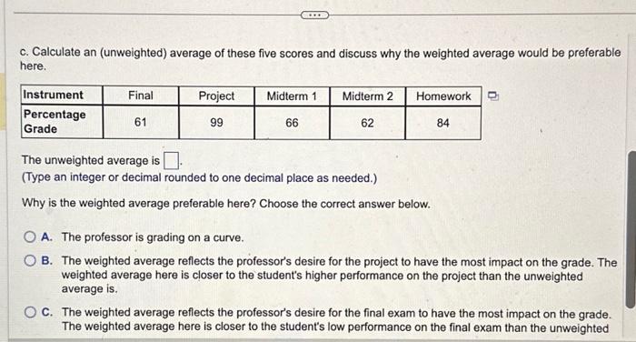 Solved c. Calculate an (unweighted) average of these five | Chegg.com