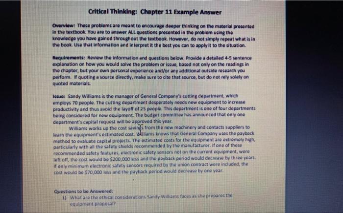 Solved Critical Thinking: Chapter 11 Example Answer | Chegg.com