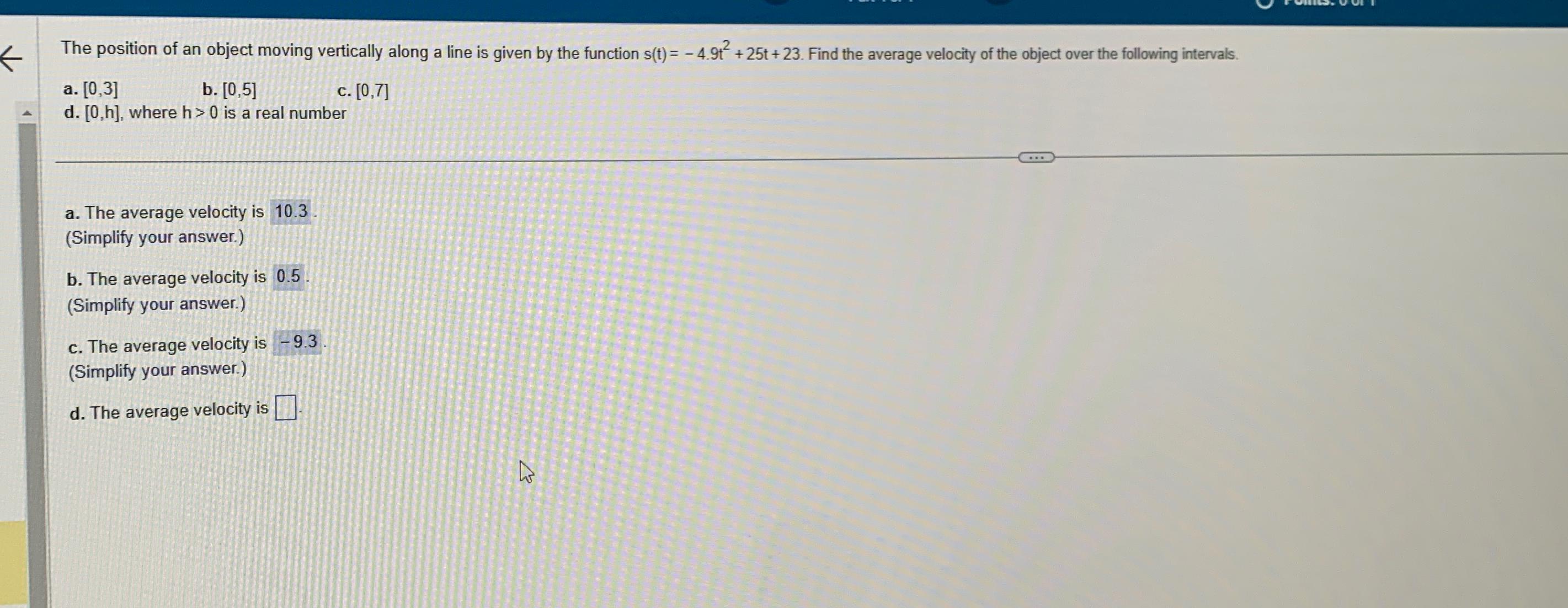 Solved The position of an object moving vertically along a | Chegg.com