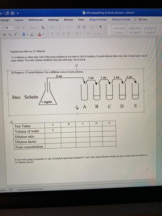 Solved Micropipetting & Serial dilution Online Design Layout | Chegg.com
