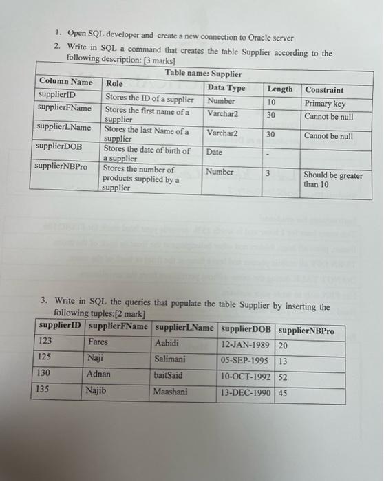Solved 1 Open Sql Developer And Create A New Connection To