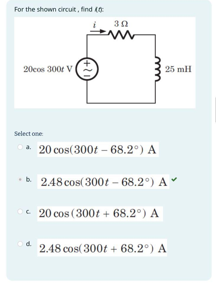 Solved For the shown circuit, find i(t) ﻿:Select | Chegg.com