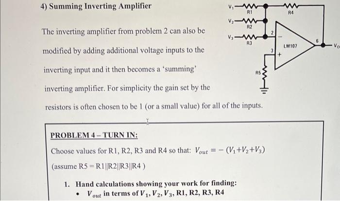 Solved 4) Summing Inverting Amplifier The inverting | Chegg.com