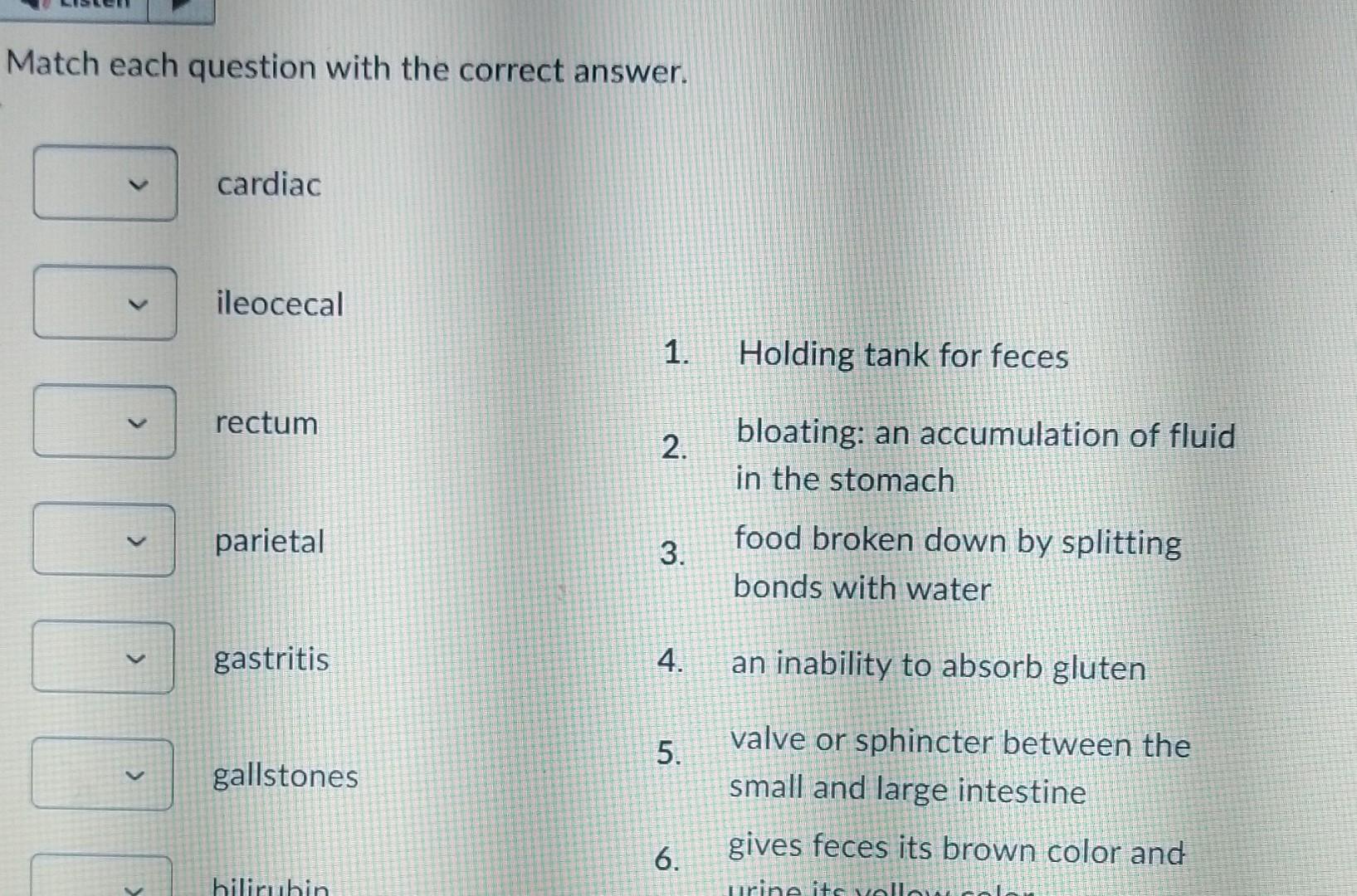Solved Match each question with the correct answer. cardiac | Chegg.com