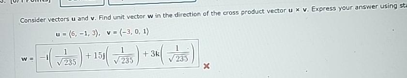 Solved Consider vectors u ﻿and v. ﻿Find unit vector w ﻿in | Chegg.com