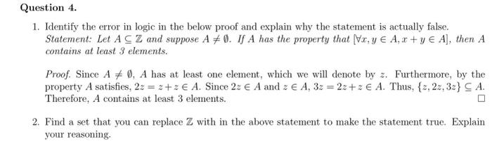 Solved 1. Identify the error in logic in the below proof and | Chegg.com