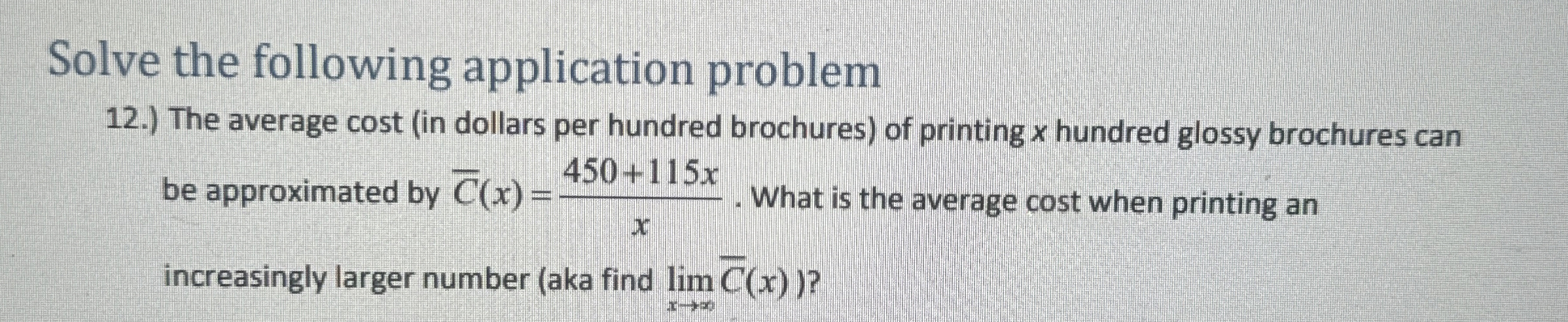 Solved Solve the following application problem12.) ﻿The | Chegg.com