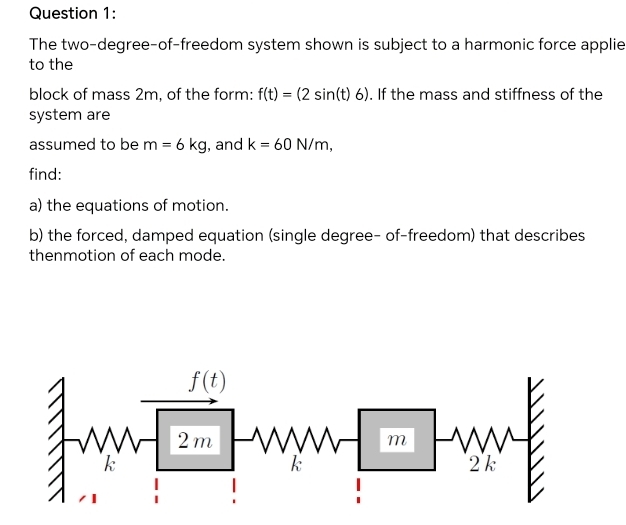 Solved Question 1:The two-degree-of-freedom system shown is | Chegg.com