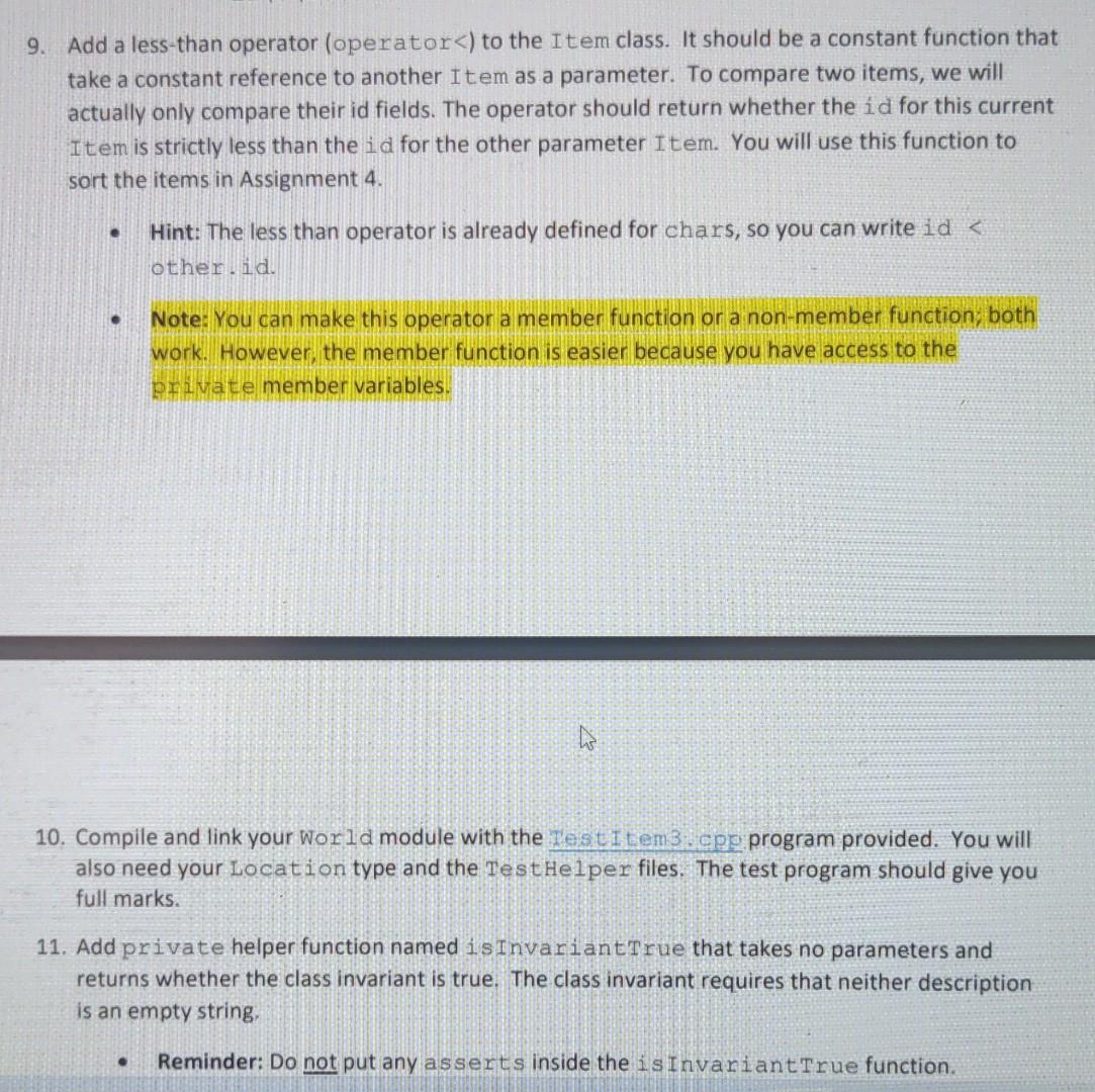 Solved Part C Refactor Item Into A Class 27 20 Test 