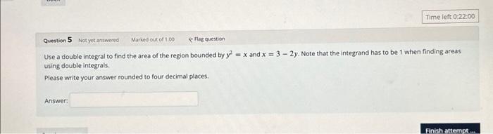 Solved Use a double integral to find the area of the region | Chegg.com