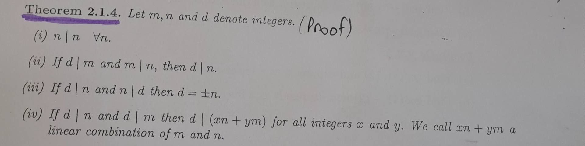 Solved Theorem 2.1.4. ﻿Let m,n ﻿and d ﻿denote integers. | Chegg.com