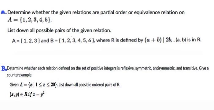Solved A.Determine whether the given relations are partial | Chegg.com