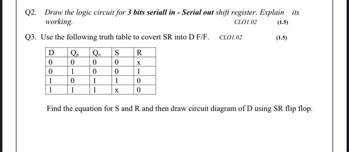 Solved Q2. Draw the logic circuit for 3 bits seriall in - | Chegg.com
