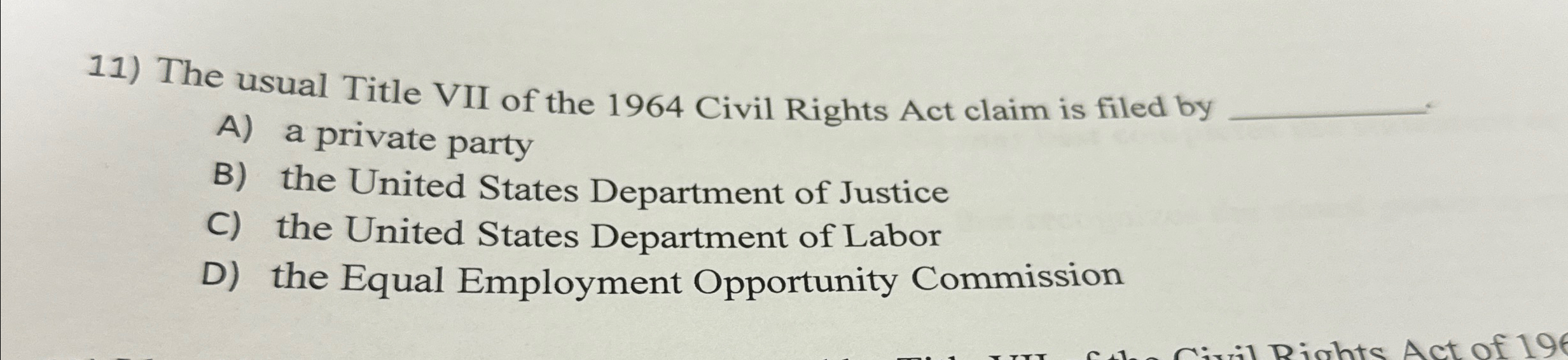 Solved The usual Title VII of the 1964 ﻿Civil Rights Act | Chegg.com