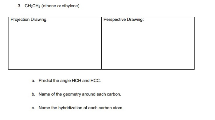 Solved 3. CH2CH2 (ethene or ethylene) Projection Drawing: | Chegg.com