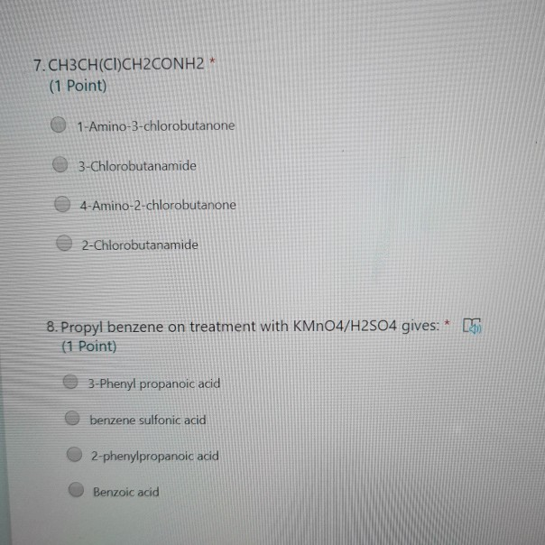 Solved 7. CH3CH(CI)CH2CONH2* (1 Point) | Chegg.com