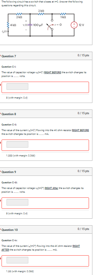 Solved The following circuit has a switch that closes at | Chegg.com
