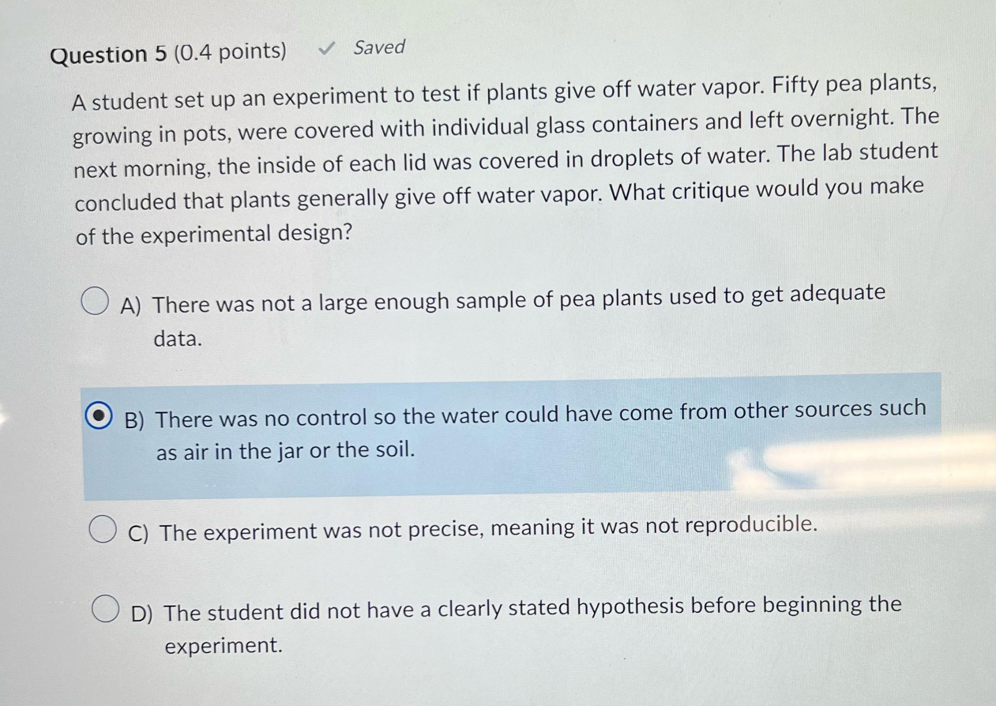 Solved Question 5 ( 0.4 ﻿points) ﻿SavedA student set up an | Chegg.com