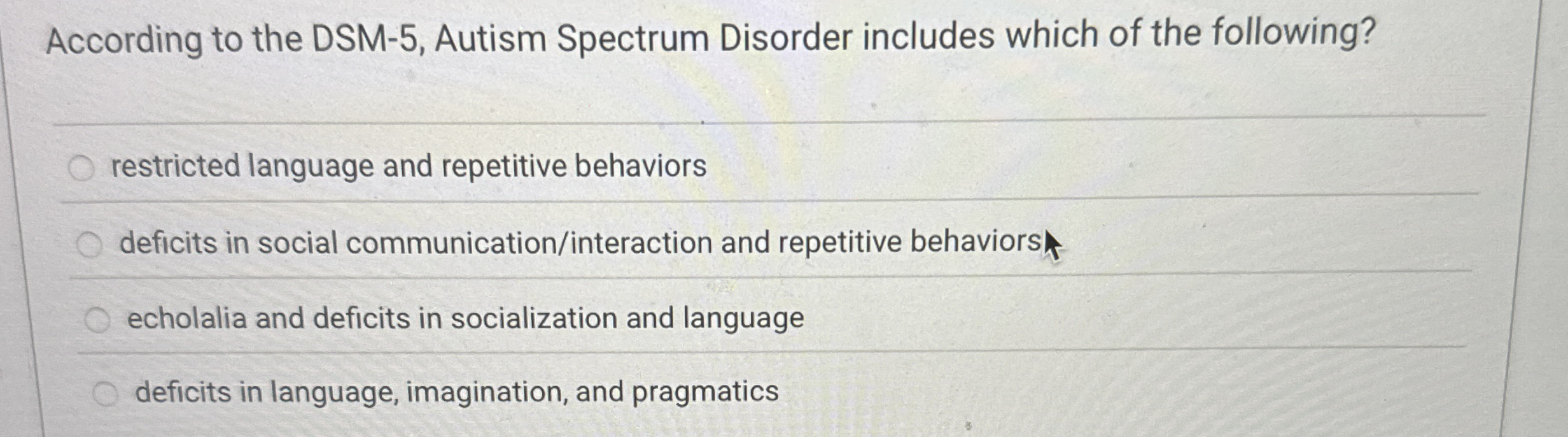 Solved According to the DSM-5, ﻿Autism Spectrum Disorder | Chegg.com