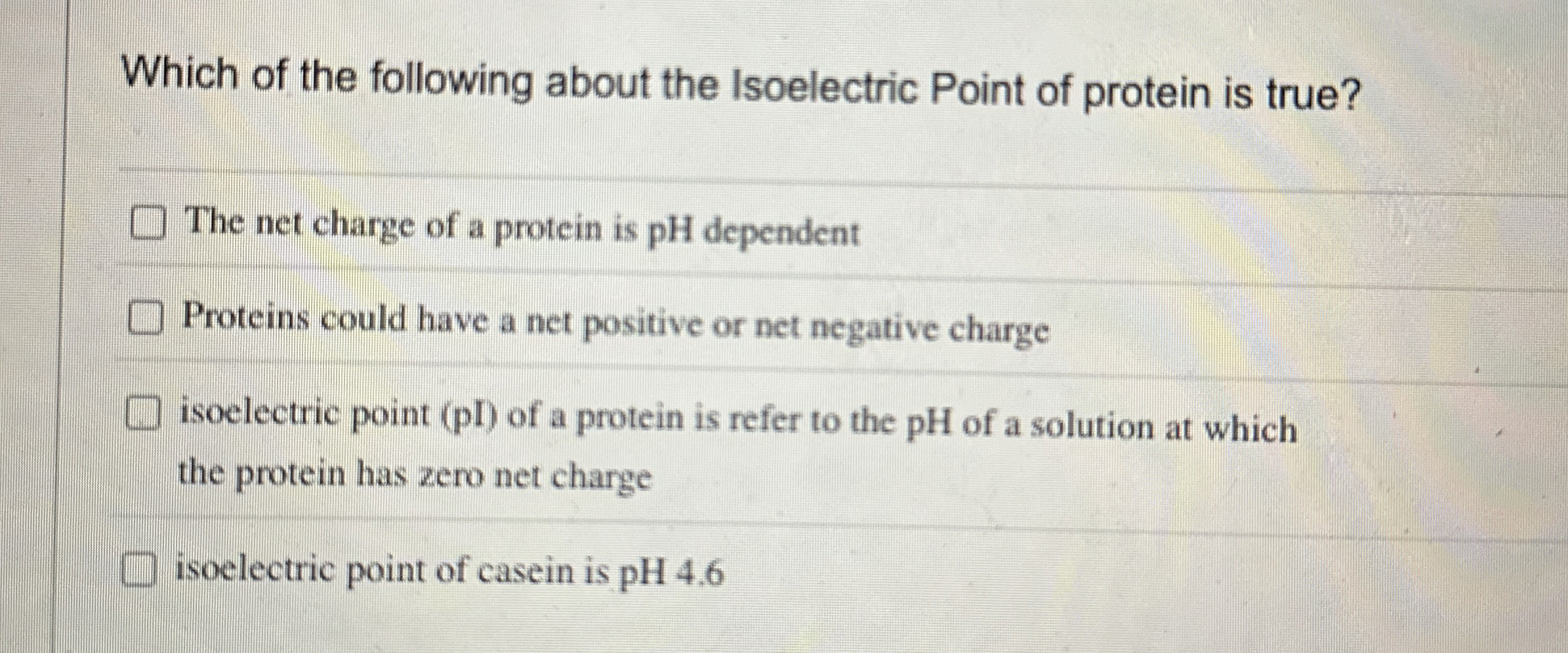 Solved Which of the following about the Isoelectric Point of | Chegg.com