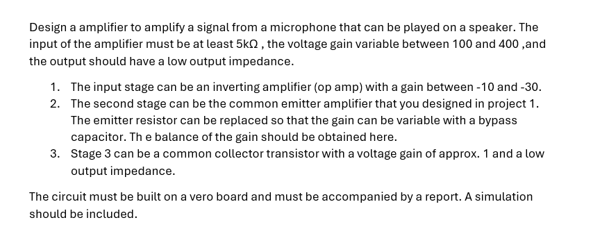 Solved Design a amplifier to amplify a signal from a | Chegg.com