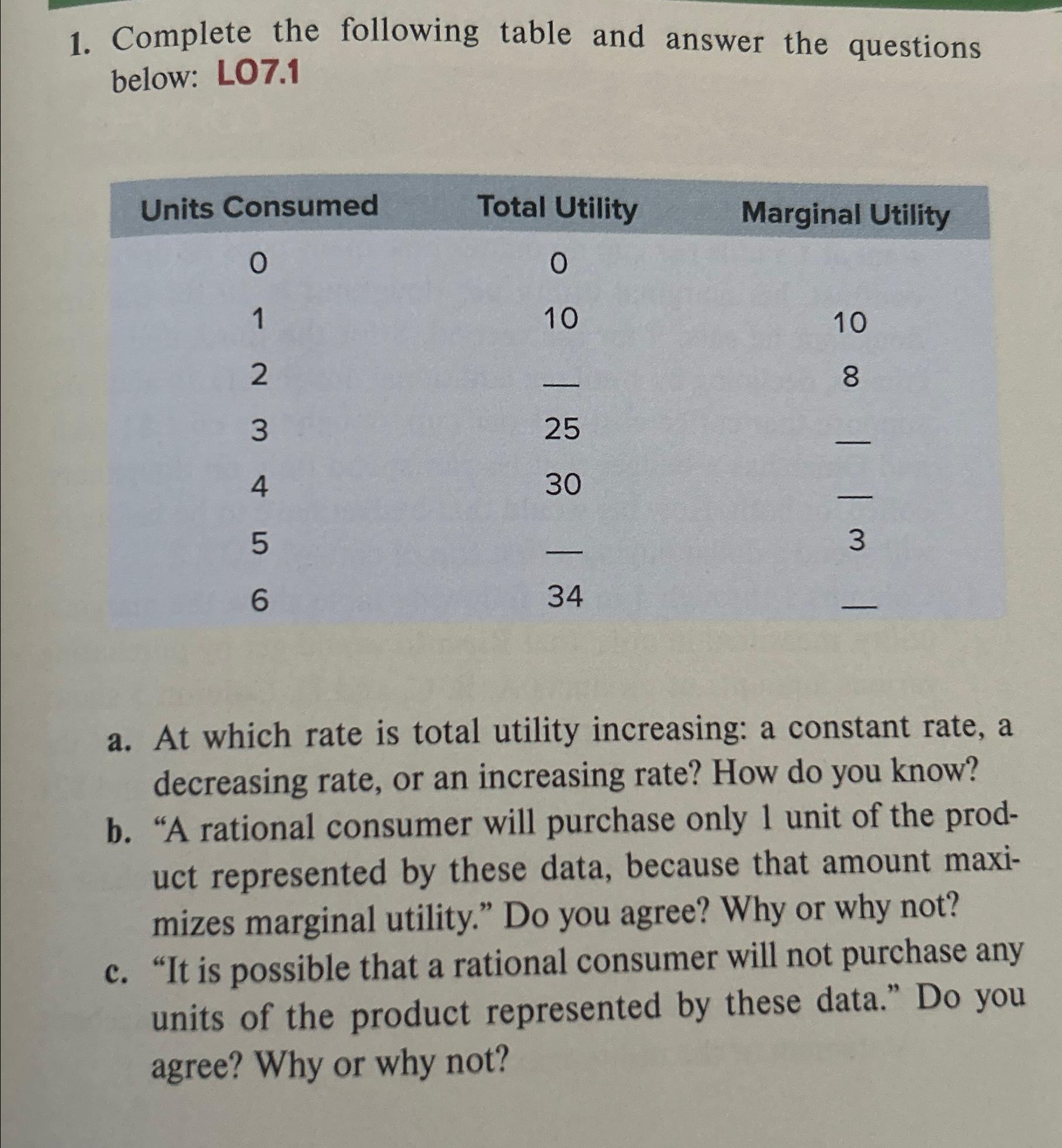 Solved Complete the following table and answer the questions | Chegg.com