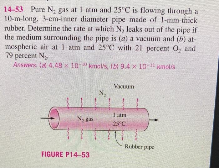 Solved 14-53 Pure N2 gas at 1 atm and 25∘C is flowing | Chegg.com