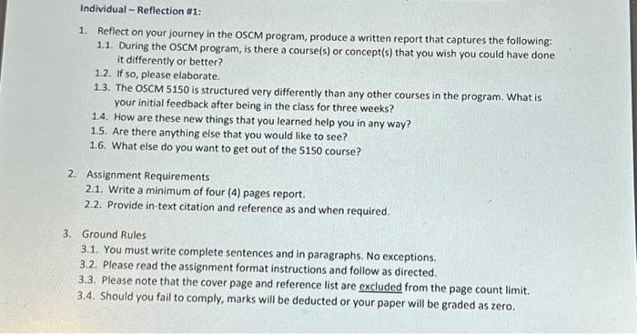 Solved Individual - Reflection #1: 1. Reflect on your | Chegg.com