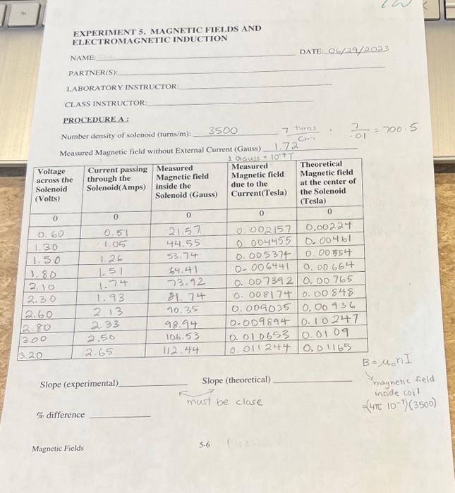 EXPERIMENT 5. MAGNETIC FIELDS AND ELECTROMAGNETIC | Chegg.com