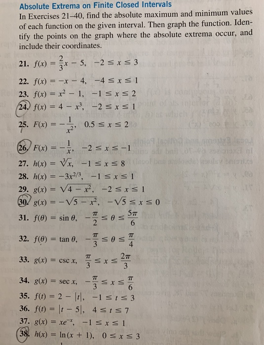 Solved Absolute Extrema on Finite Closed Intervals In | Chegg.com