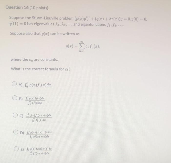 Suppose the Sturm-Liouville problem | Chegg.com