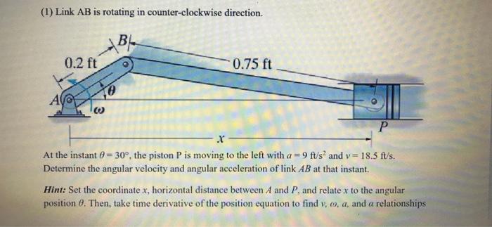 Solved (1) Link AB is rotating in counter-clockwise | Chegg.com