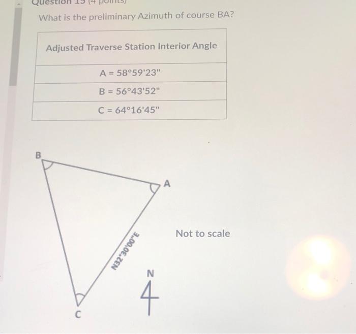 Solved What is the preliminary Azimuth of course BA? | Chegg.com