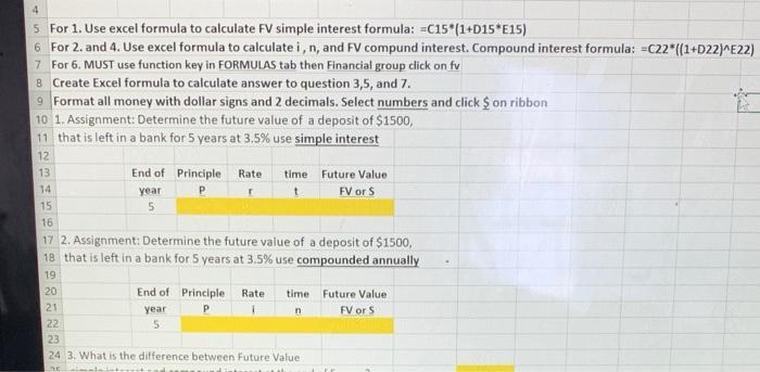 Solved 4 5 For 1. Use excel formula to calculate FV simple | Chegg.com