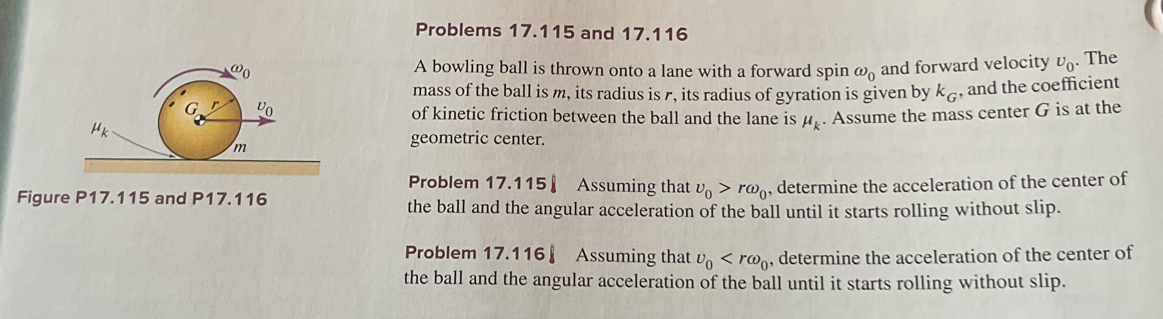 Solved Problems 17.115 ﻿and 17.116A bowling ball is thrown | Chegg.com