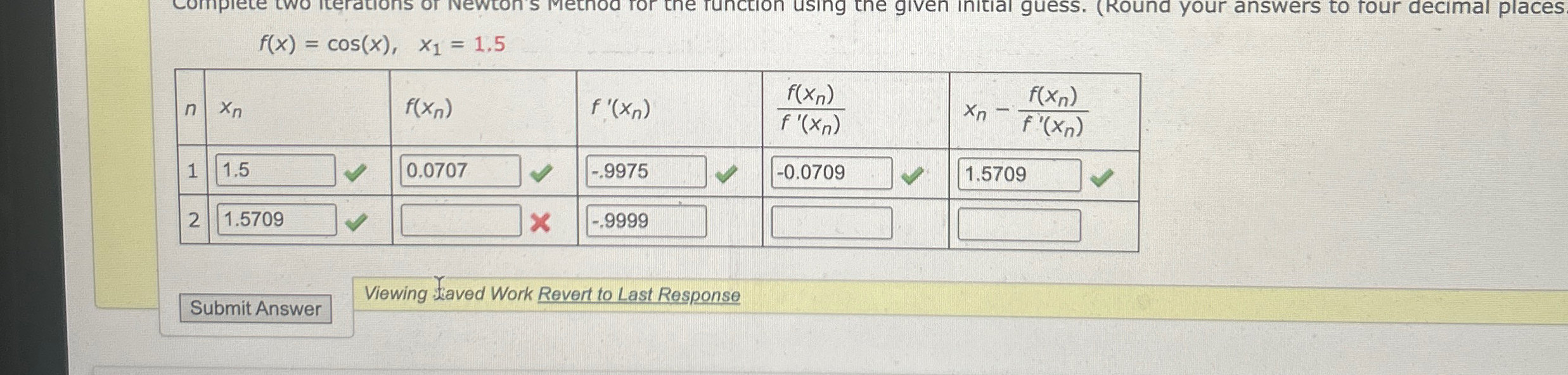 Solved Complete two iterations of Newton's Method for the | Chegg.com