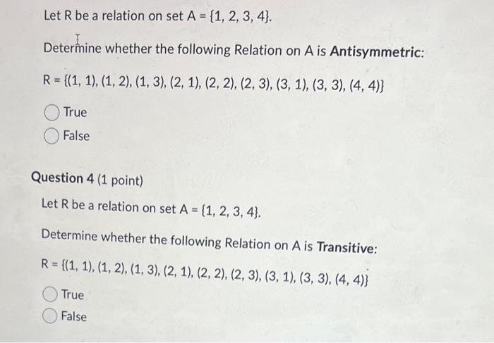 Solved Let R be a relation on set A={1,2,3,4}. Determine | Chegg.com