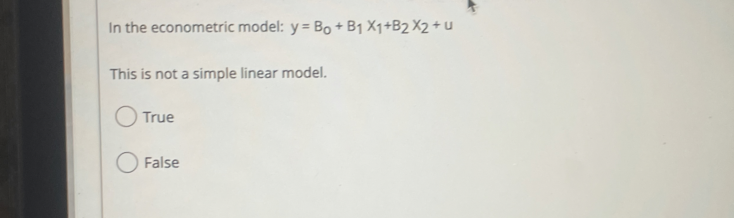 Solved In the econometric model: y=B0+B1x1+B2x2+uThis is not | Chegg.com