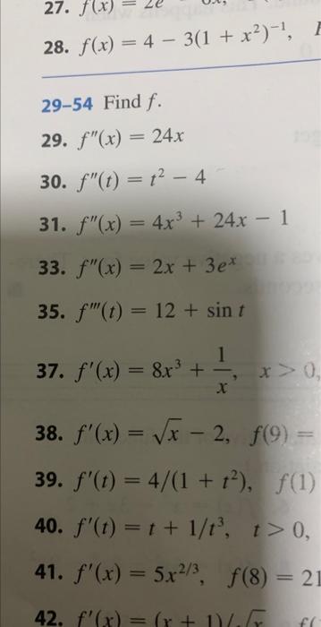 Solved 28. f(x)=4−3(1+x2)−1, 29-54 Find f. 29. f′′(x)=24x | Chegg.com
